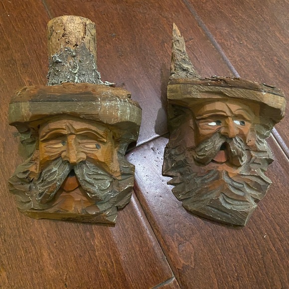 Accents | Vintage Wood Spirit Carving Knot Head French Face Log Folk ...